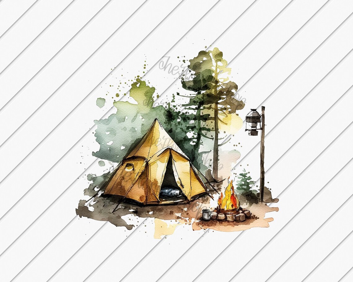 Camping Png, Watercolor Camping Scene Png, Nature Lover Png, Hiking Png ...