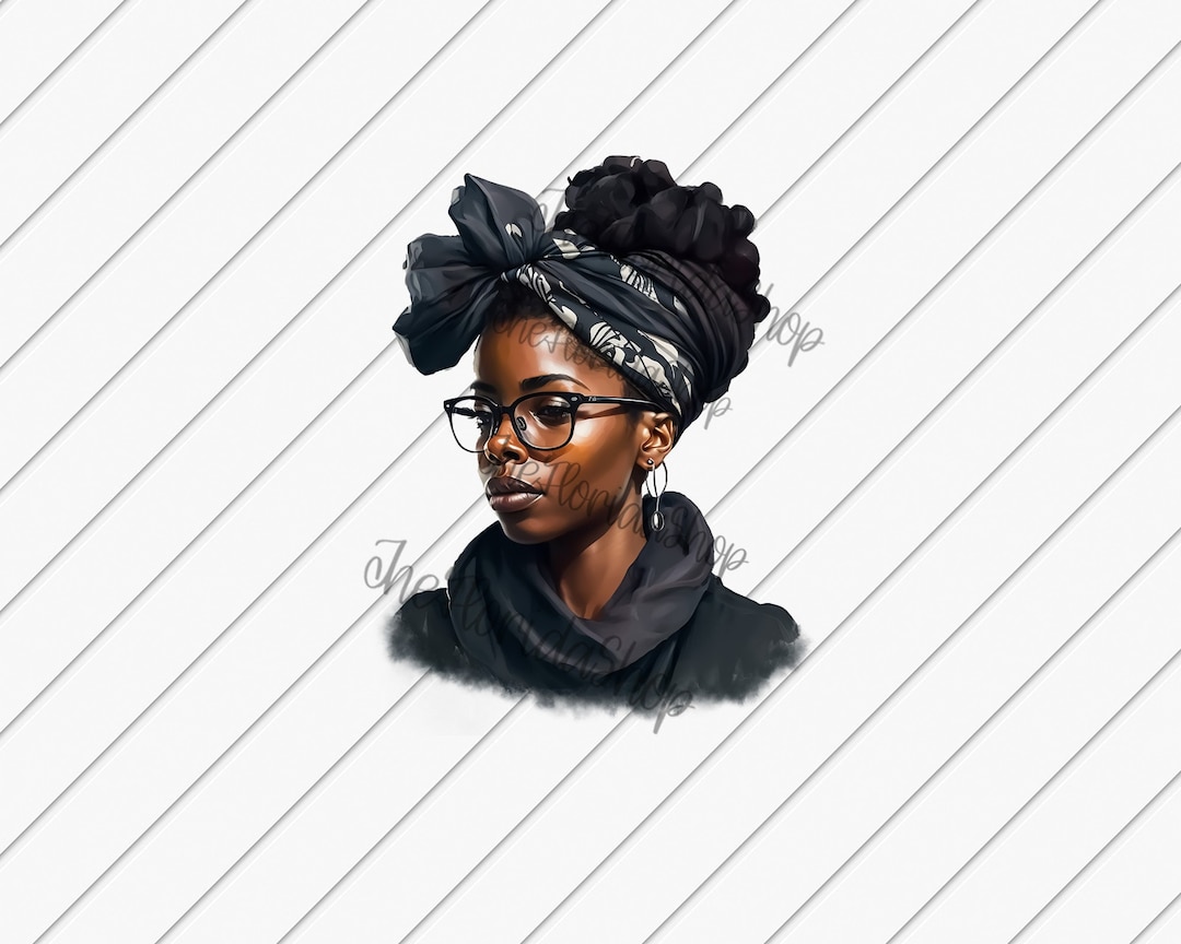 Afro Woman PNG: Messy Bun Bandana Sublimation Design (digital Download ...
