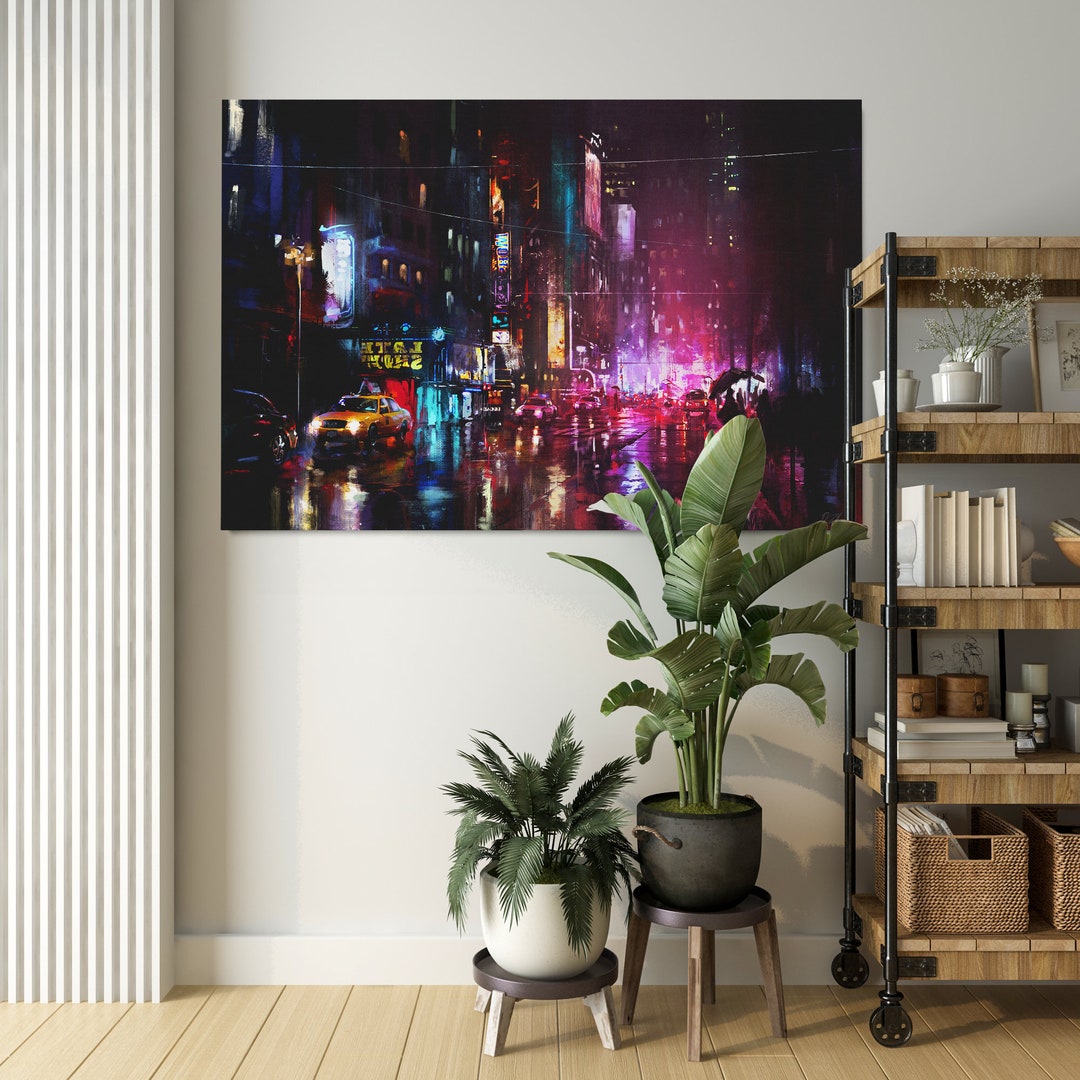 Night City View Art With Rainy Night, Oil Paint Design / Premium ...
