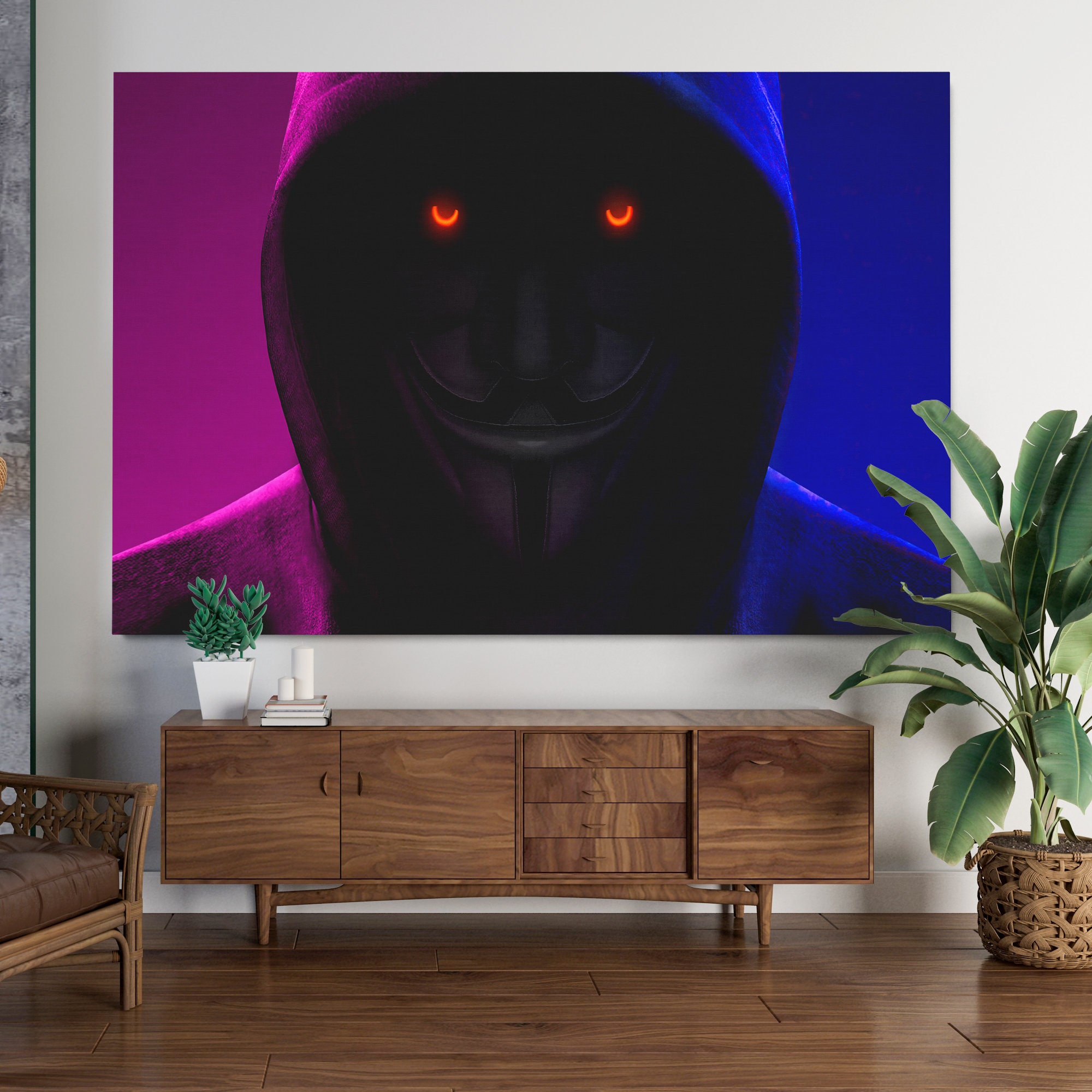 Anonymous Mask Wall Art, Hacker Wall Decor, Anonymous Decor, Vendetta ...