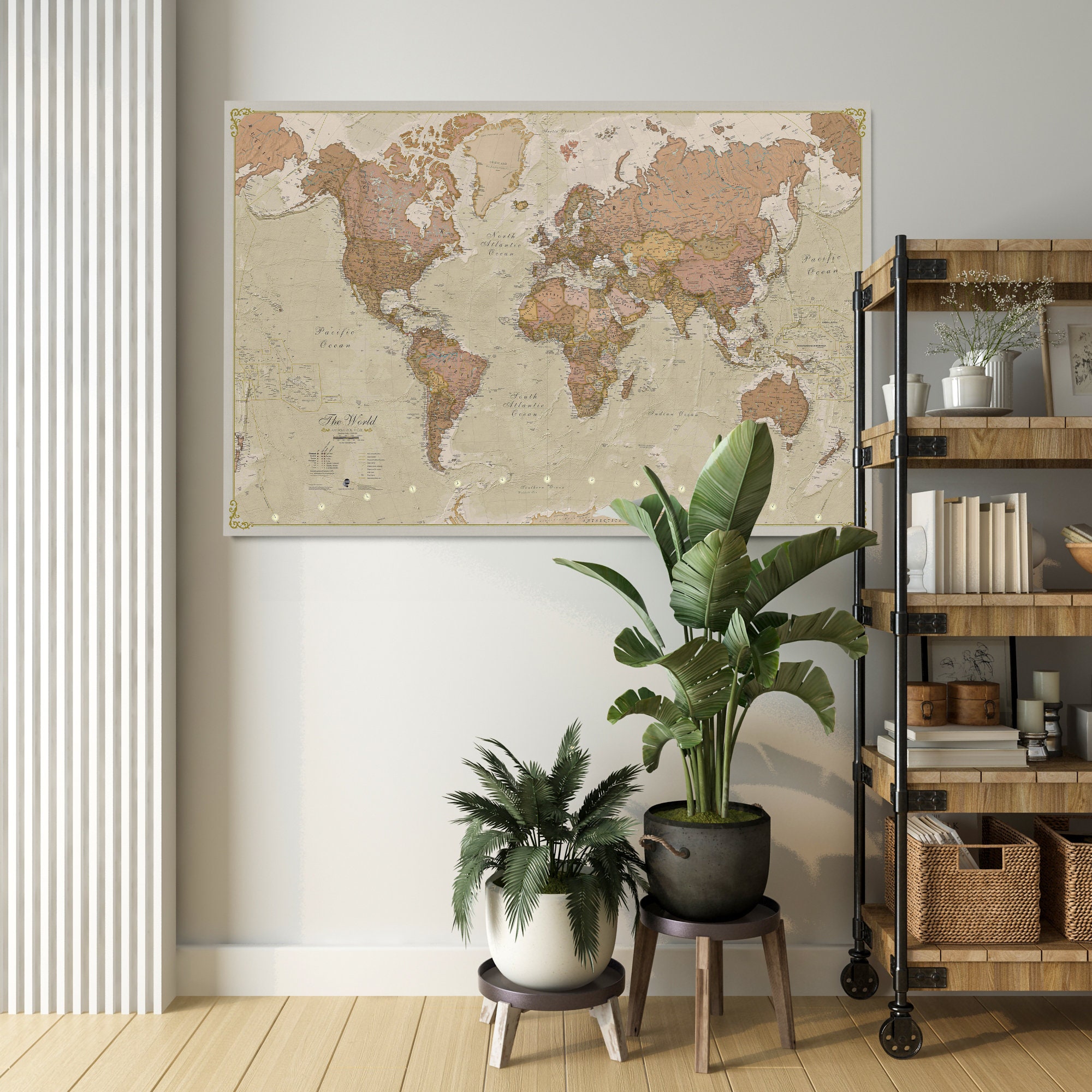 Antique Political Map Wall Art, Vintage World Map, Detailed World Map ...