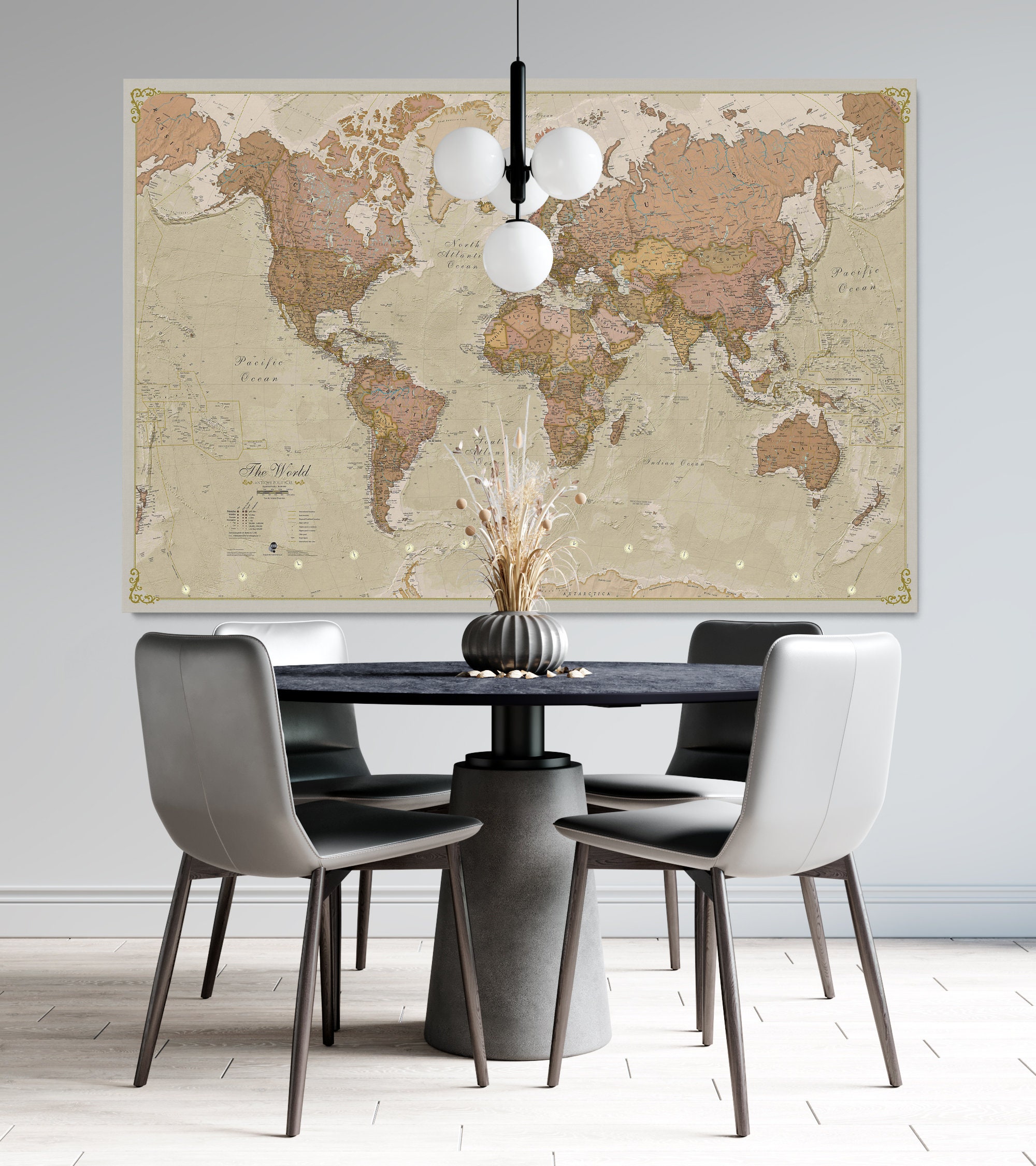 Antique Political Map Wall Art, Vintage World Map, Detailed World Map ...