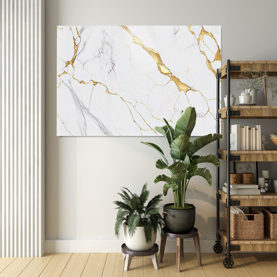 Gold and White Marble Wall Art, Marble Decor, Abstract Marble, Abstract ...