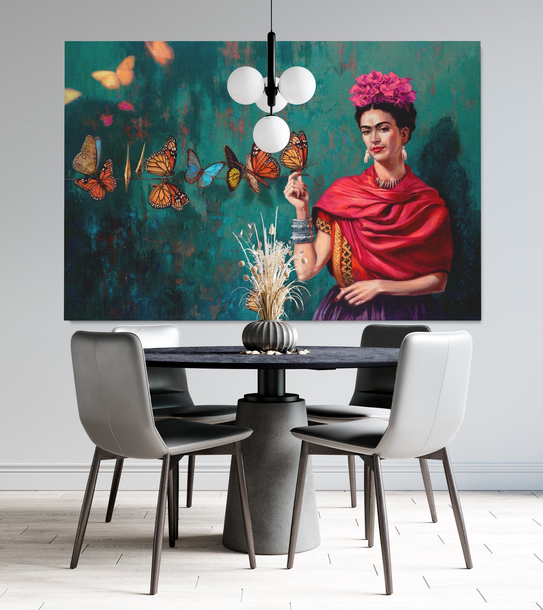 Frida Kahlo Art, Frida Butterflies _ Pink Flowers Art, Famous Woman Art ...