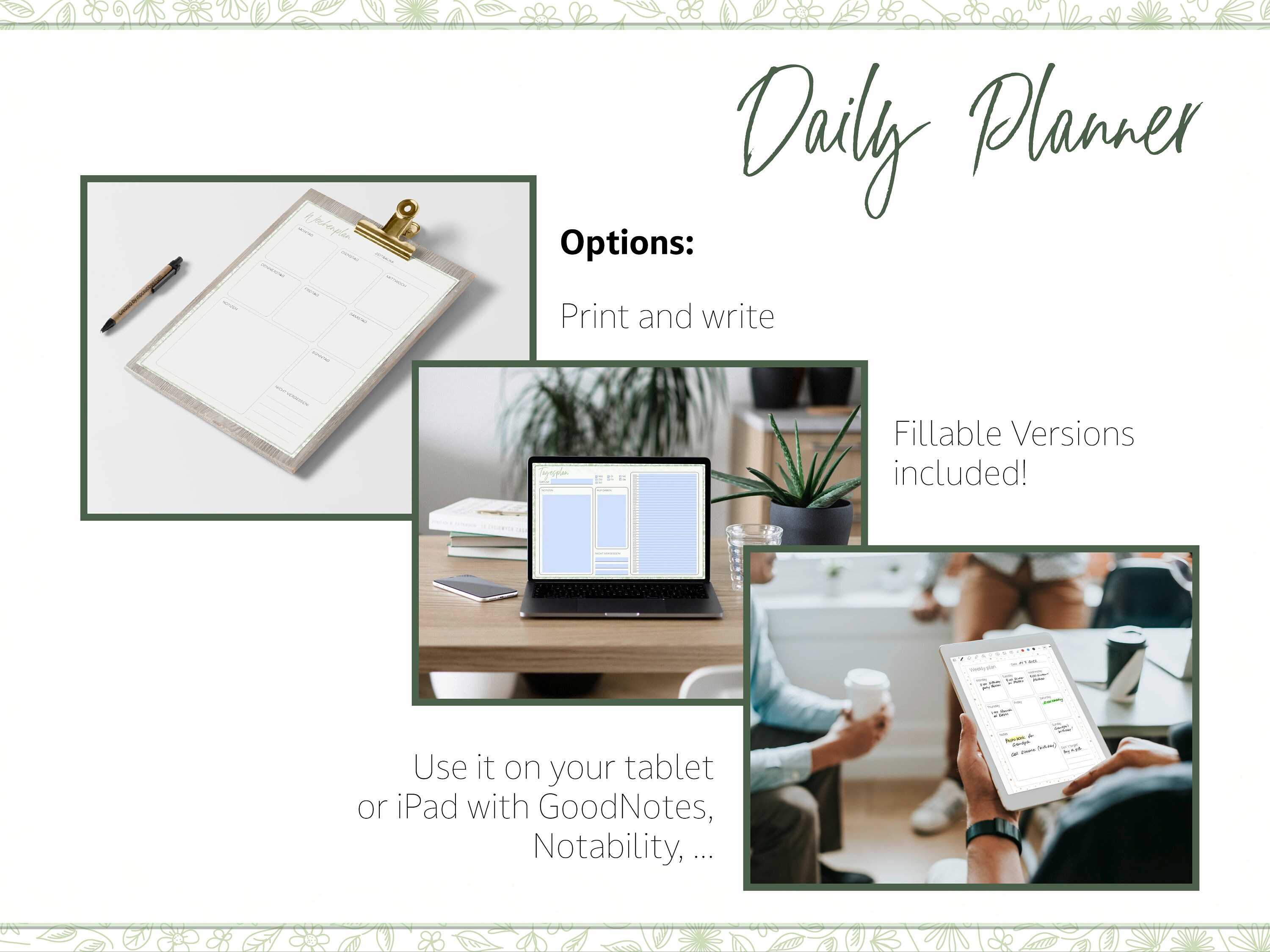 Daily Planner | Printable - Fillable PDF | Goodnotes, Notability ...