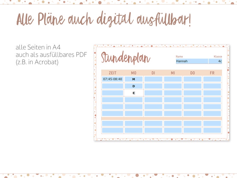 Timetable A4 A5 A6 PDF to Print and Fill Out Goodnotes Planner German ...
