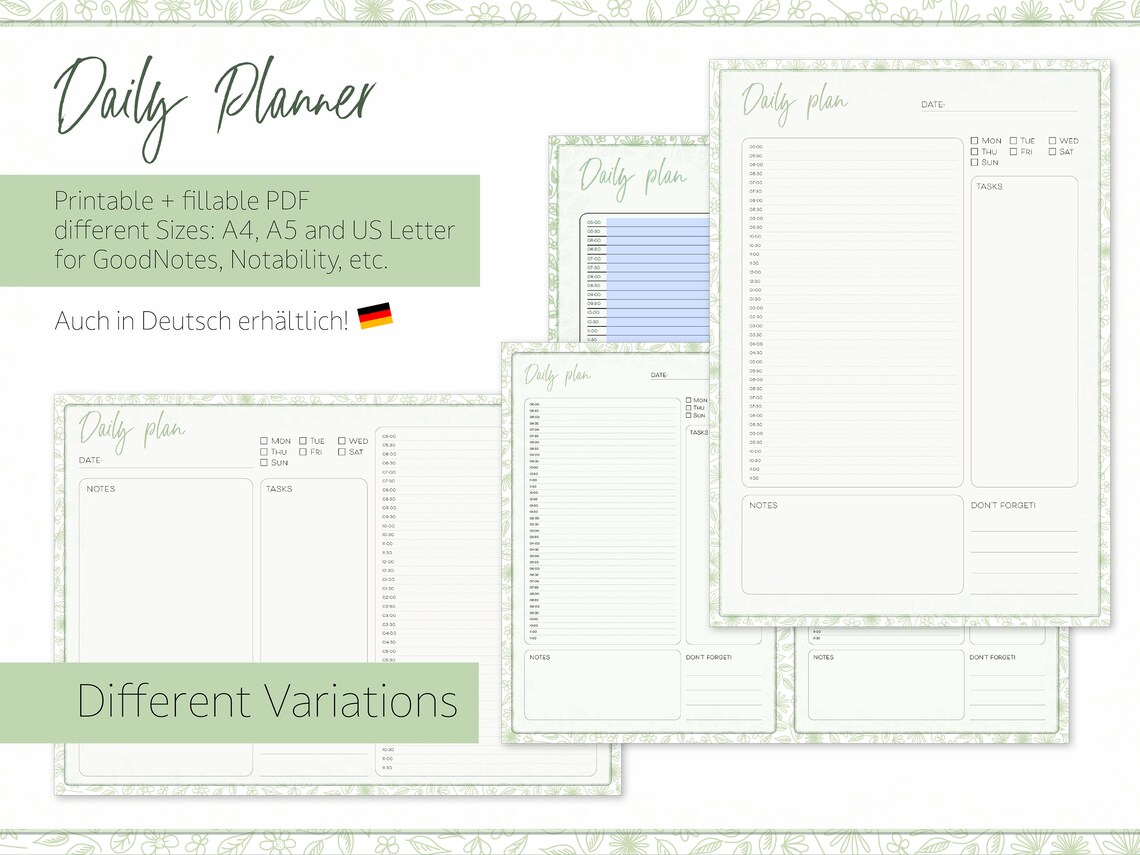 Daily Planner Printable Fillable PDF Goodnotes - Etsy