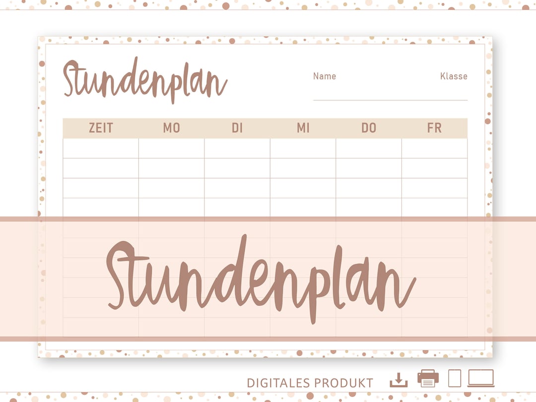 Timetable A4 A5 A6 PDF for Printing, Filling Out School Planner German ...