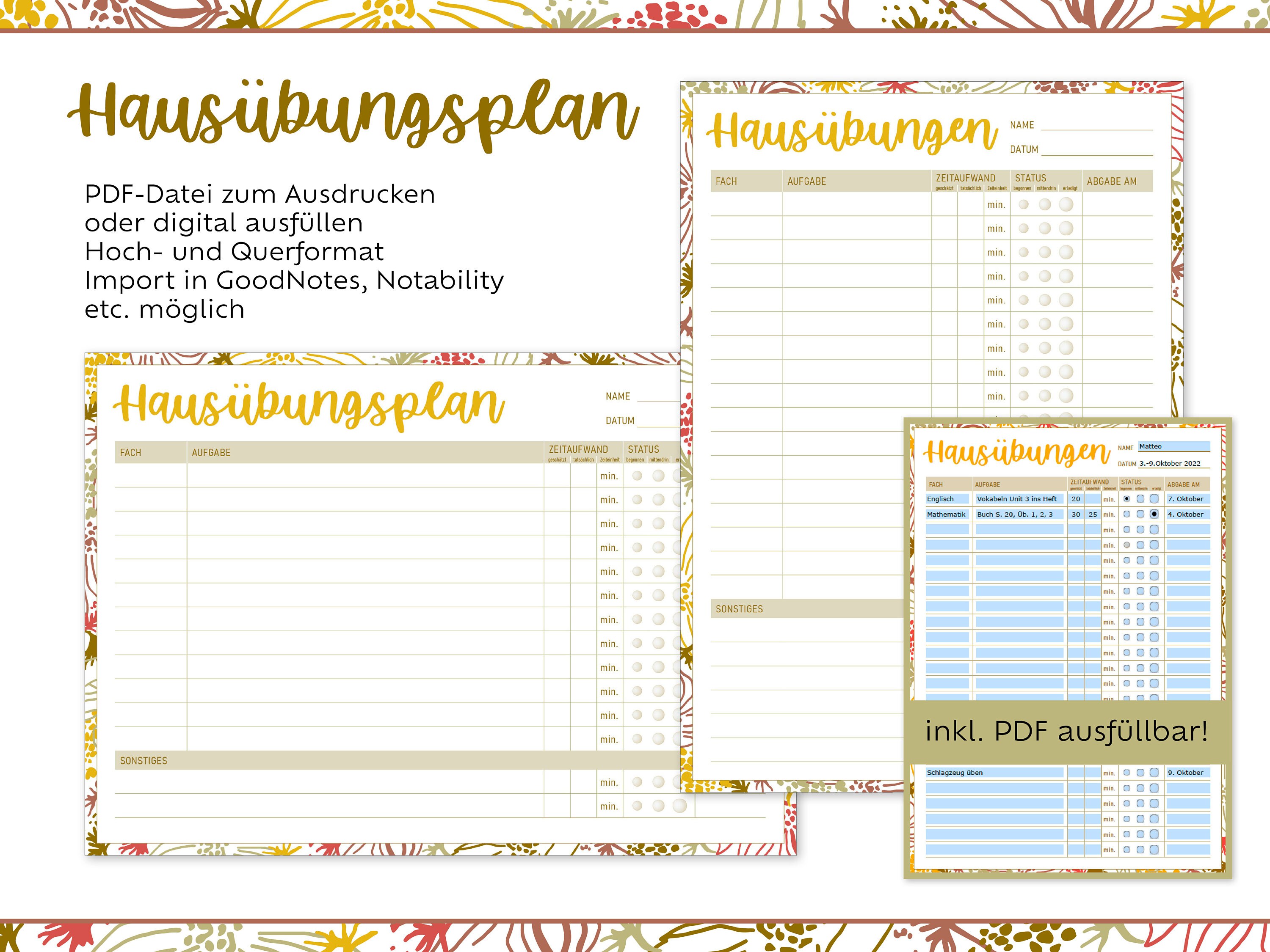 Timetable Learning Plan Homework Plan Task List PDF for Printing ...