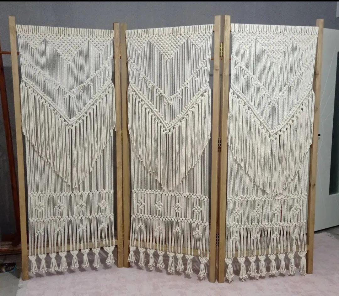 Macrame Folding Screen, Curtain Panel, Sidelight Door Curtain, Door ...