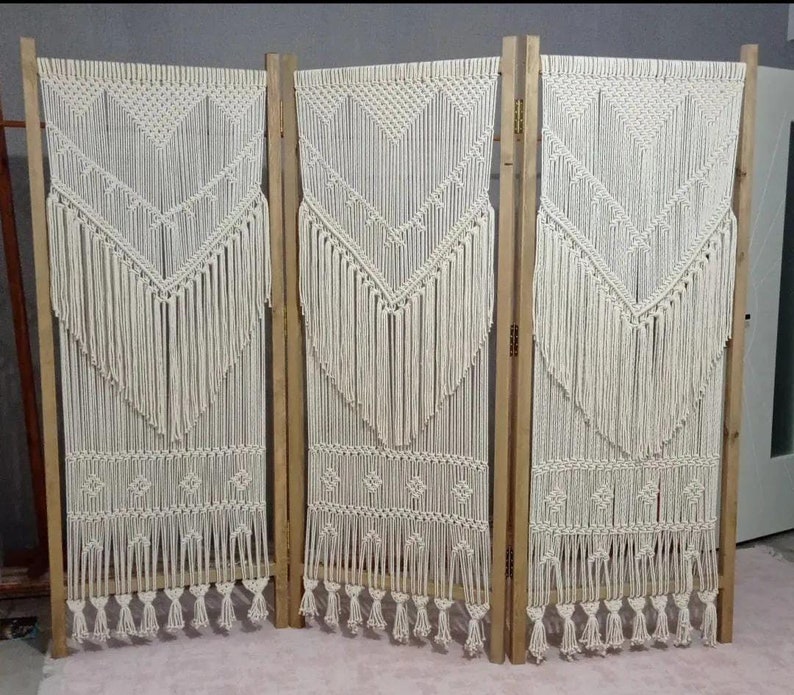 Macrame Folding Screen, Curtain Panel, Sidelight Door Curtain, Door ...