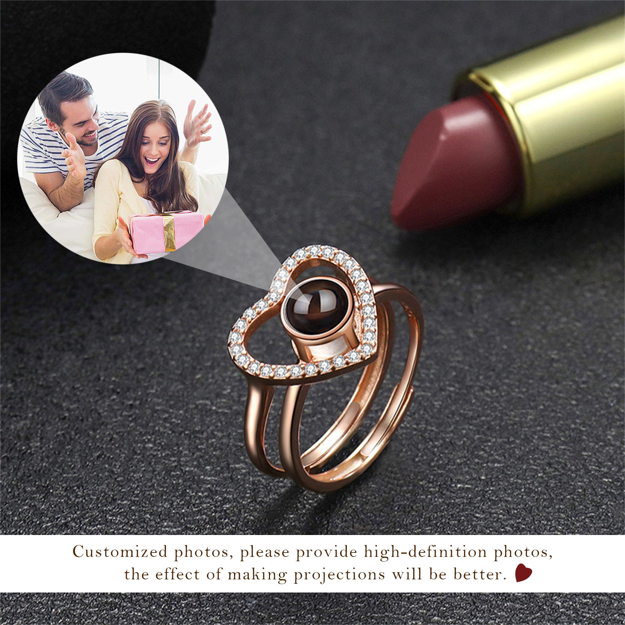 I Love You Ring 100 Languages Custom Name And Photo Projection Ring In ...