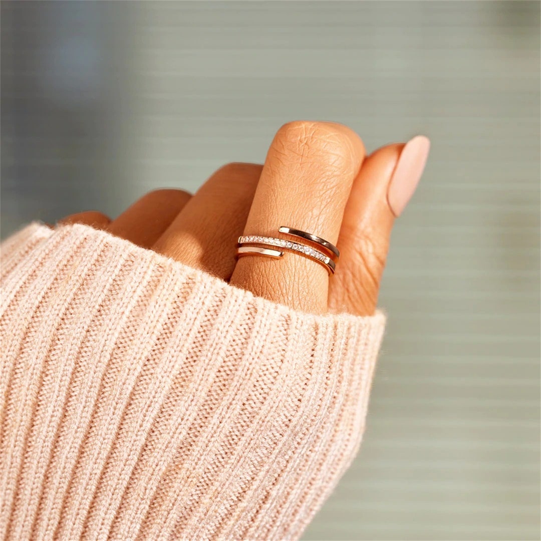 S925 Sterling Silver Double Cross Ring, Simple Index Finger Ring, Shiny Ring, Delicate Ring ...