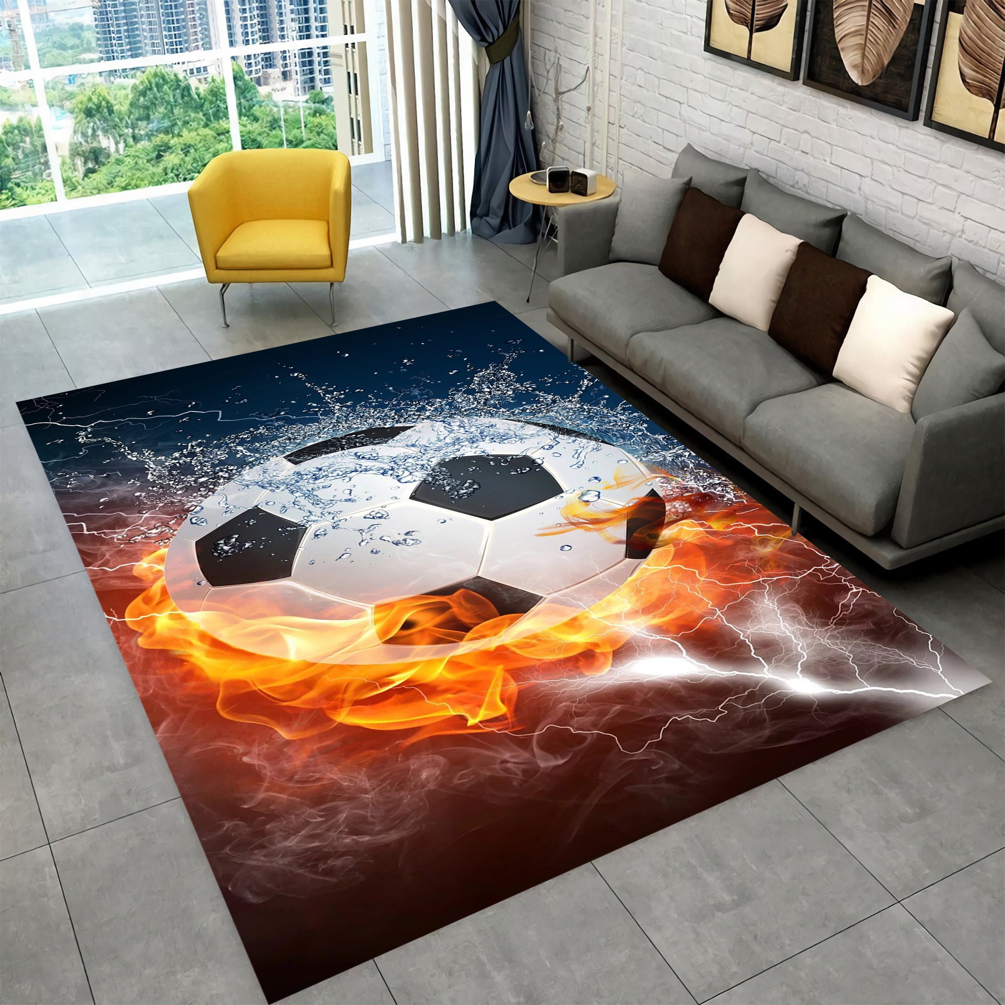 Soccer Ball Rugfootball Rug Ball Fire Rugsoccer Ballcustom - Etsy