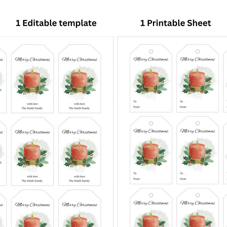 Editable Christmas Gift Tags, Printable Holiday Favor Labels, Merry ...