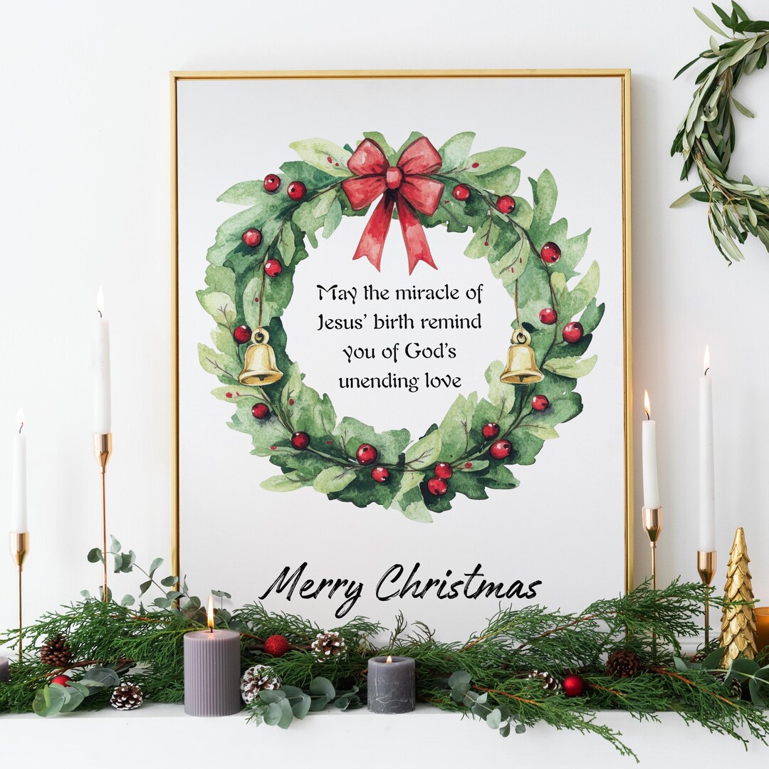 Christian Christmas Wreath Printable Wall Art, Scripture Quote ...