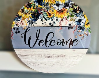 Welcome Round Door Hanger Sign, Sign for Front Door, Country Farmhouse ...