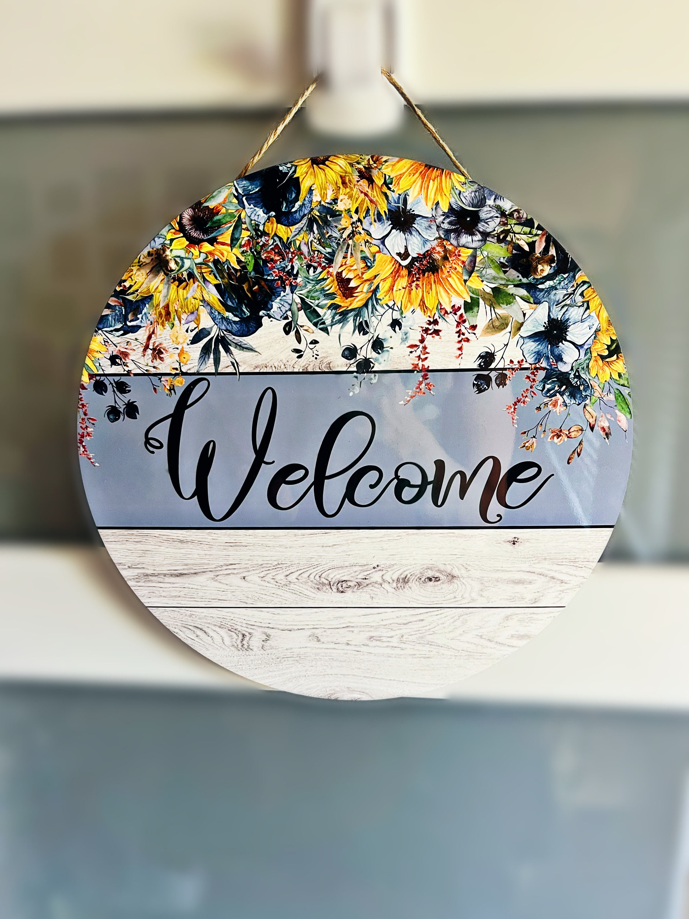 Welcome Round Door Hanger Sign, Sign for Front Door, Country Farmhouse ...