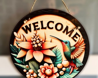 Welcome Round Door Hanger Sign, Sign for Front Door, Country Farmhouse ...