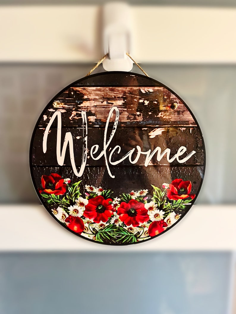 Welcome Round Door Hanger Sign, Sign for Front Door, Country Farmhouse ...