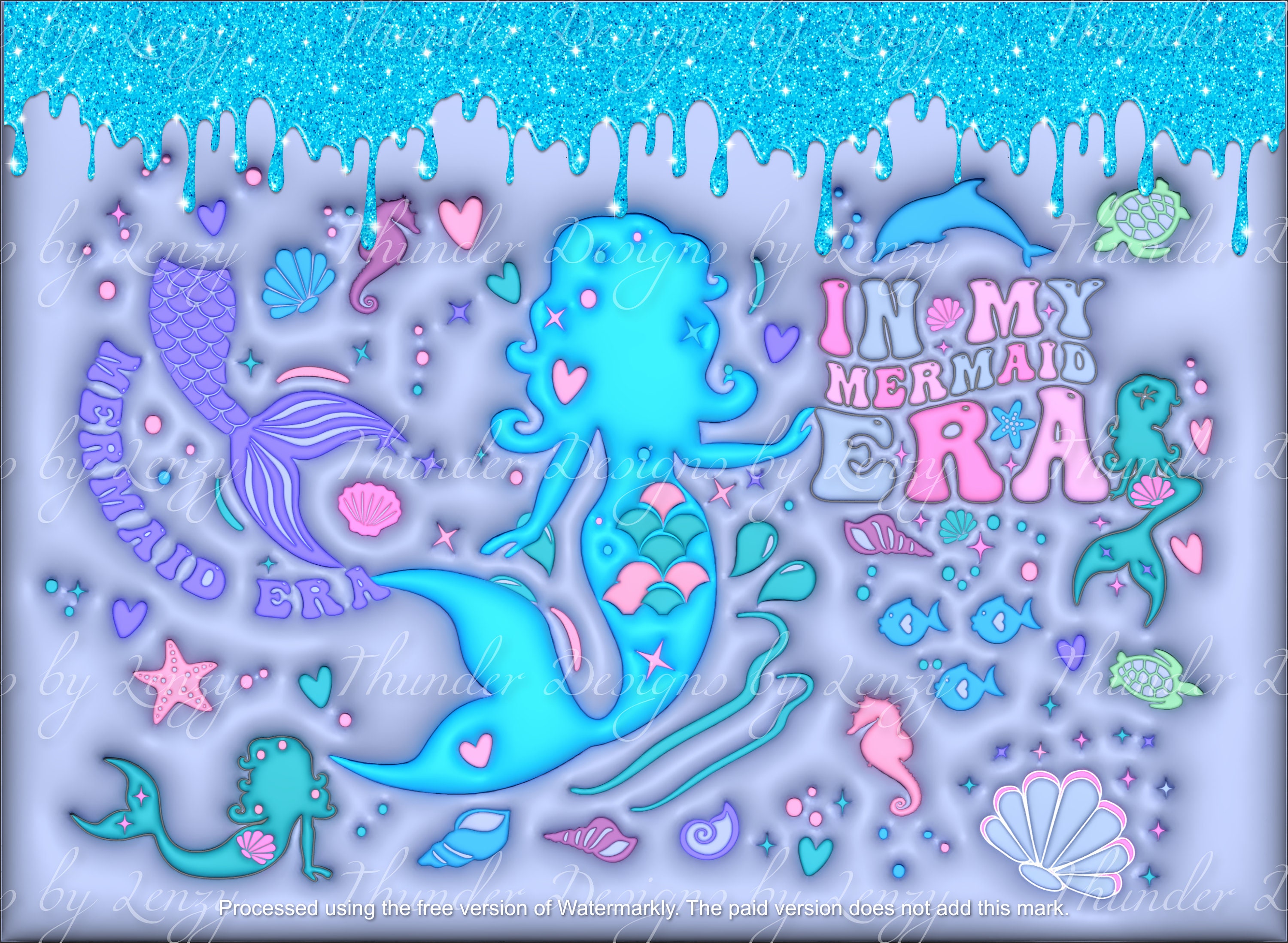 Mermaid Wrap Png, Kid's Tumbler Wrap, Puffy Mermaid Tumbler Design, 3D Skinny Wrap, Girl's ...