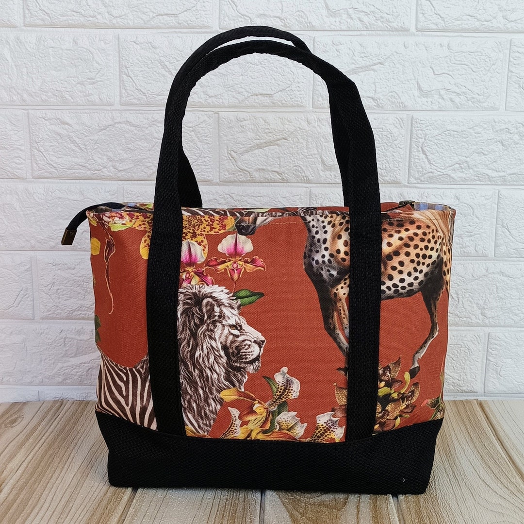 Wild Animals Handbag, Jungle Print Handbag, Jungle Fabric Handbag, Lion ...