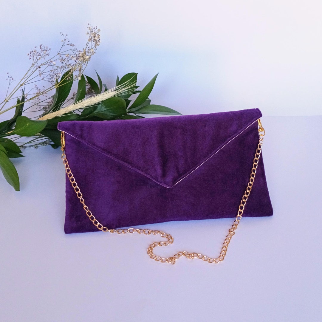 Elegant Purple Velvet Clutch, Wedding Clutch With Chain, Purple Evening ...
