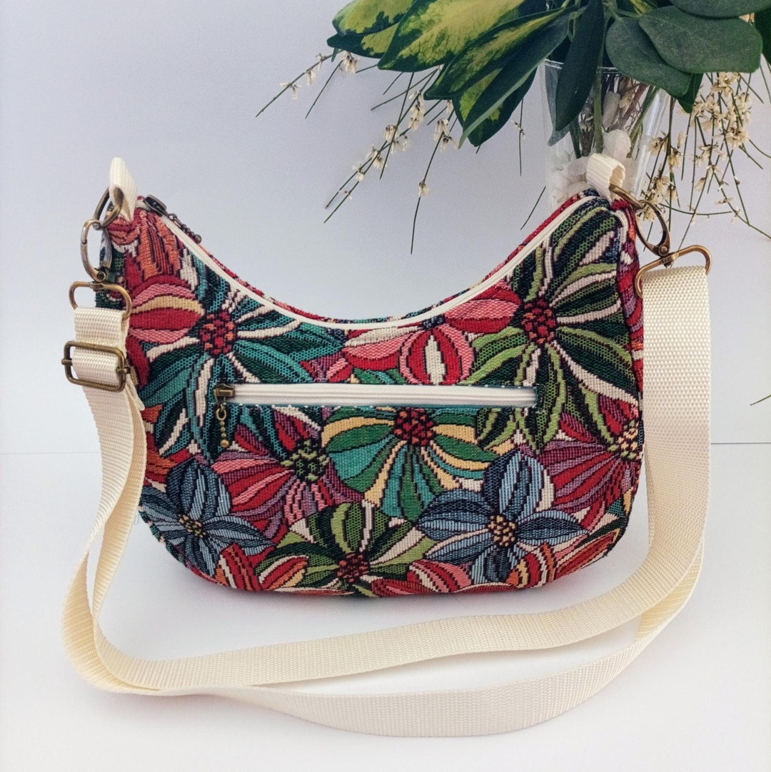 Colorful Floral Crossbody Bag in Gobelin Fabric, Gobelin Flower Print ...