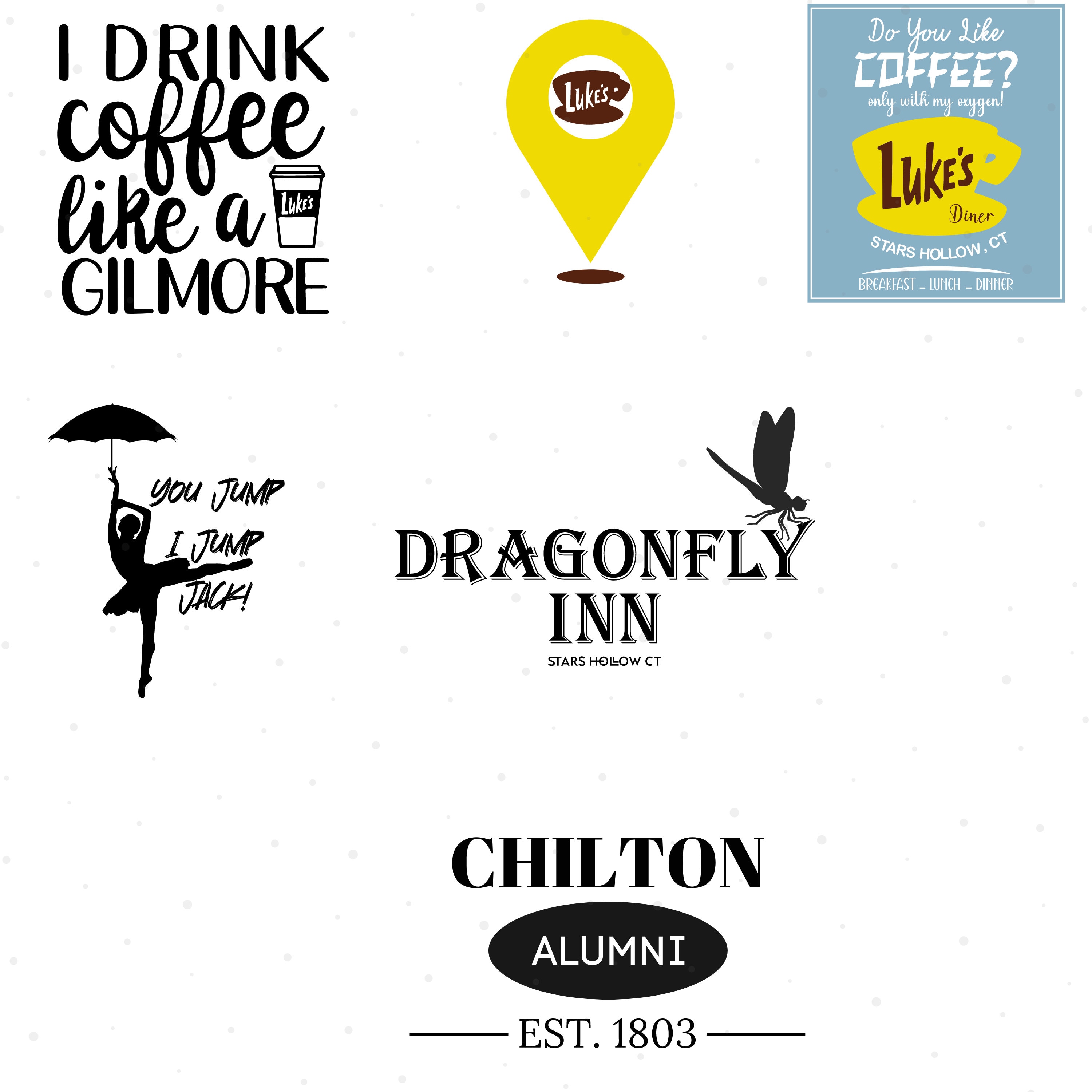 Gilmore Girls SVG Stars Hollow, Luke's Diner, Dragonfly Inn Design ...