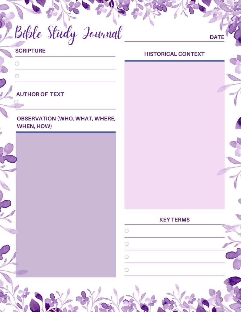Bible Study Journal Pages purple - Etsy
