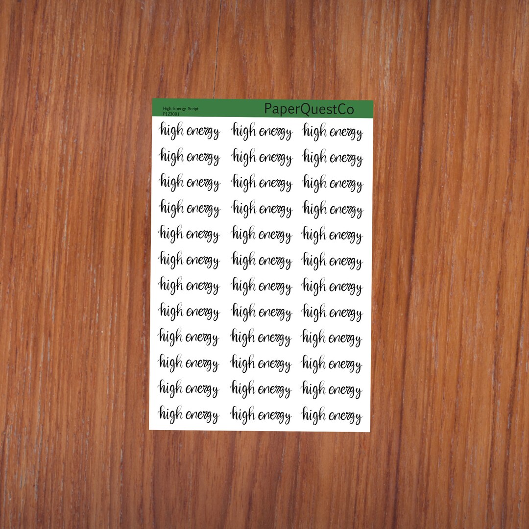 Digital High Energy Script Printable Sticker Sheet - Etsy
