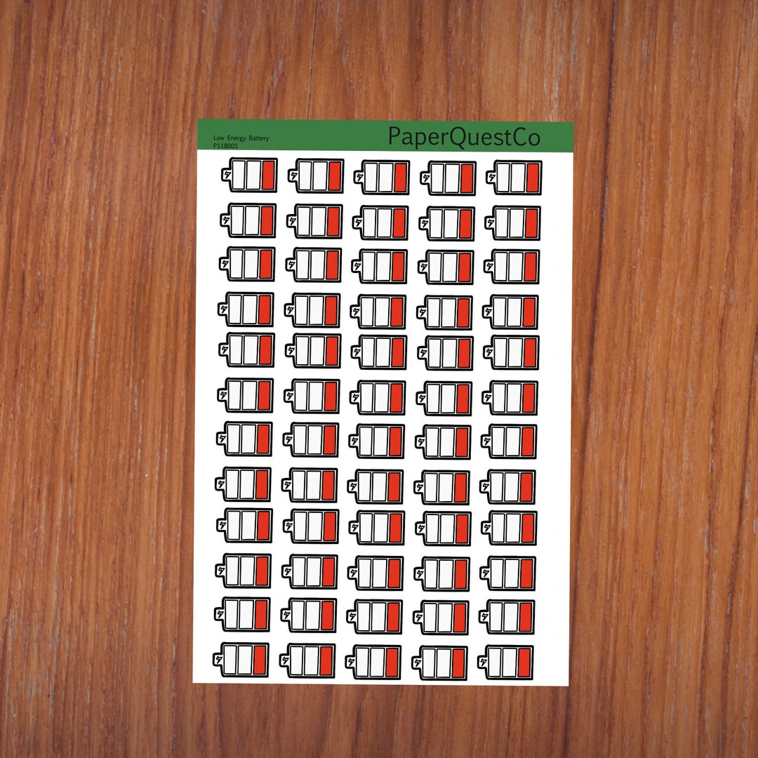 Digital Low Energy Red Battery Icon Printable Sticker Sheet - Etsy