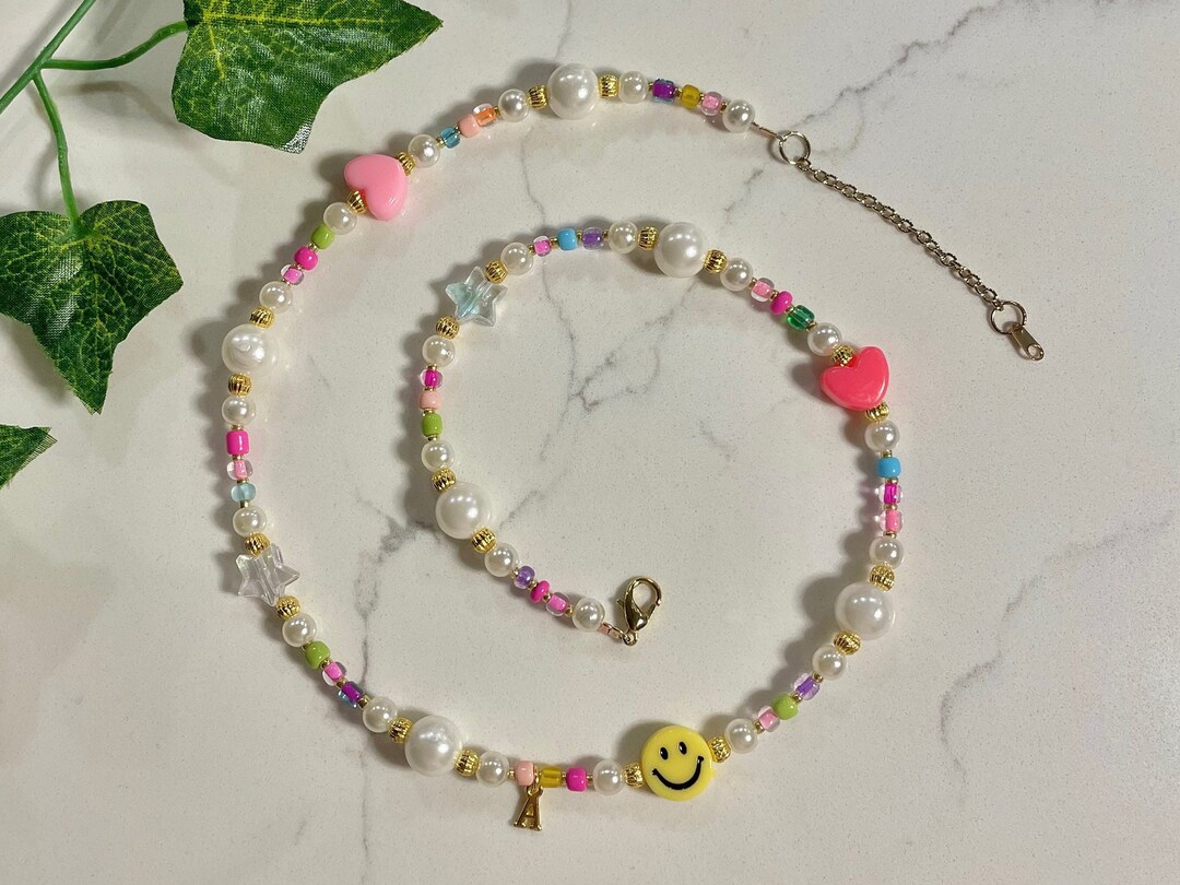Girly Pop | Customizable Fun Pink Colorful Beaded Pearl Charm Necklace ...