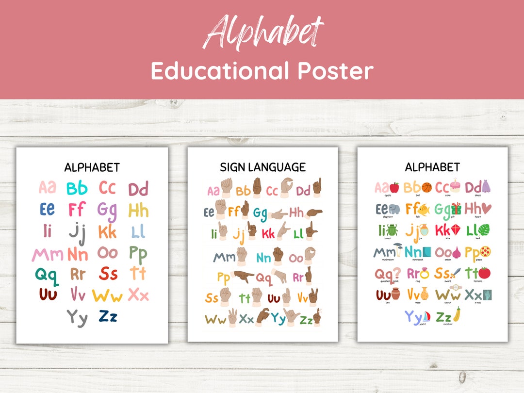 Alphabet and Sign Language Educational Poster. Nursery Decor. Learning ...