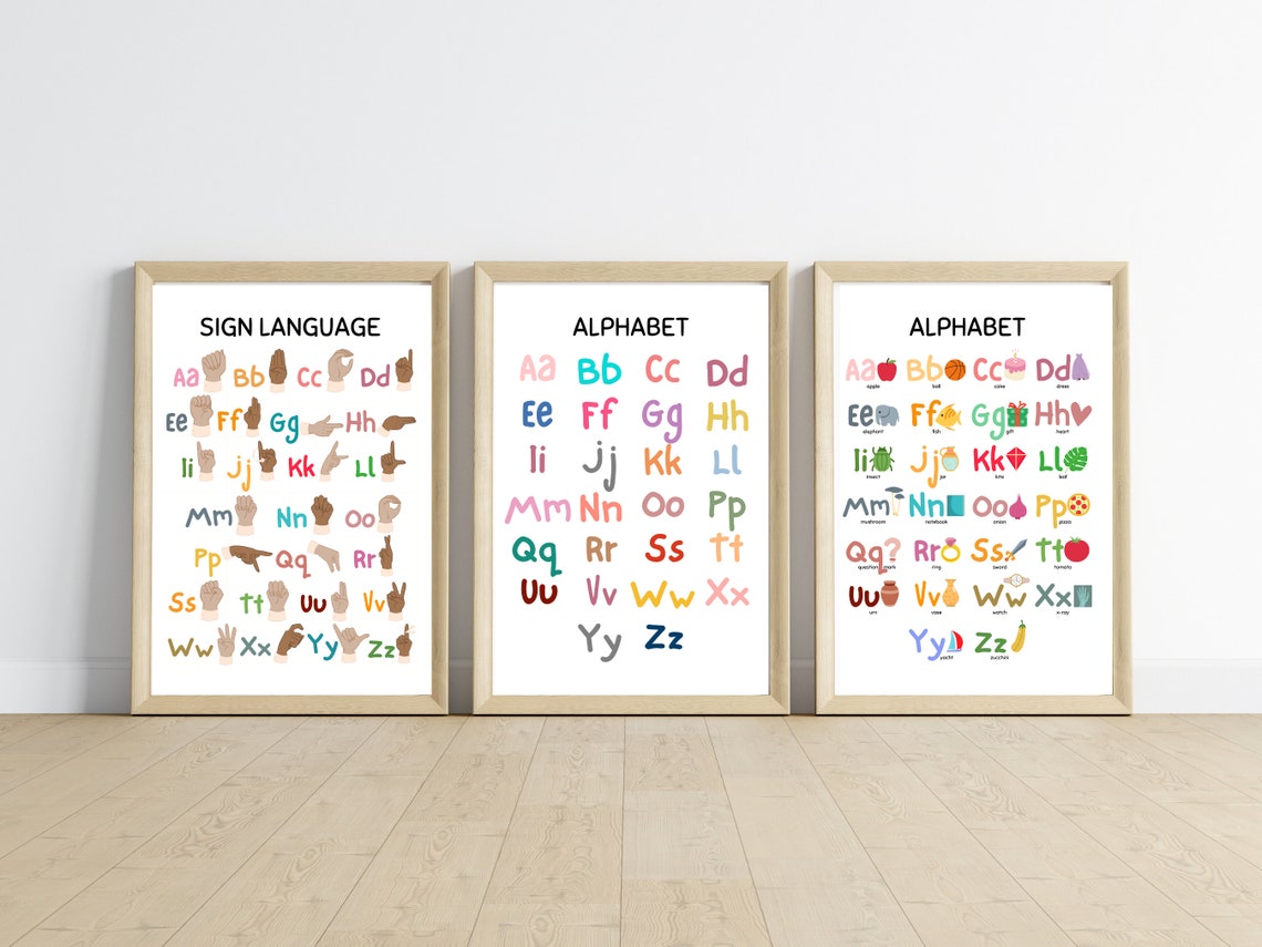 Alphabet and Sign Language Educational Poster. Nursery Decor. Learning ...