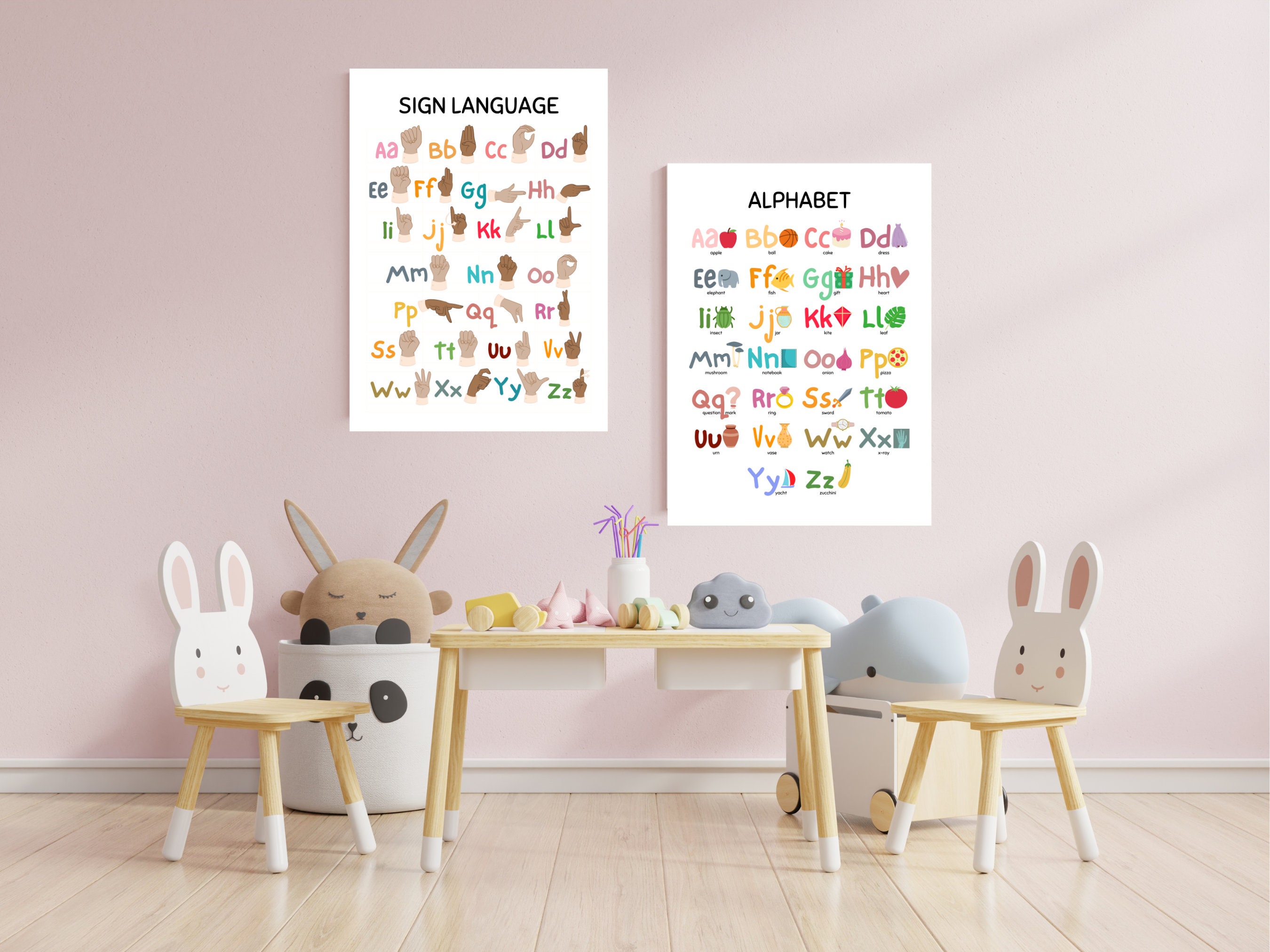 Alphabet and Sign Language Educational Poster. Nursery Decor. Learning ...