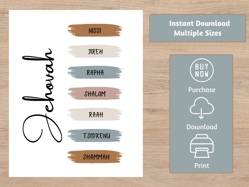 Jehovah Names of God Wall Art for Christians - Etsy