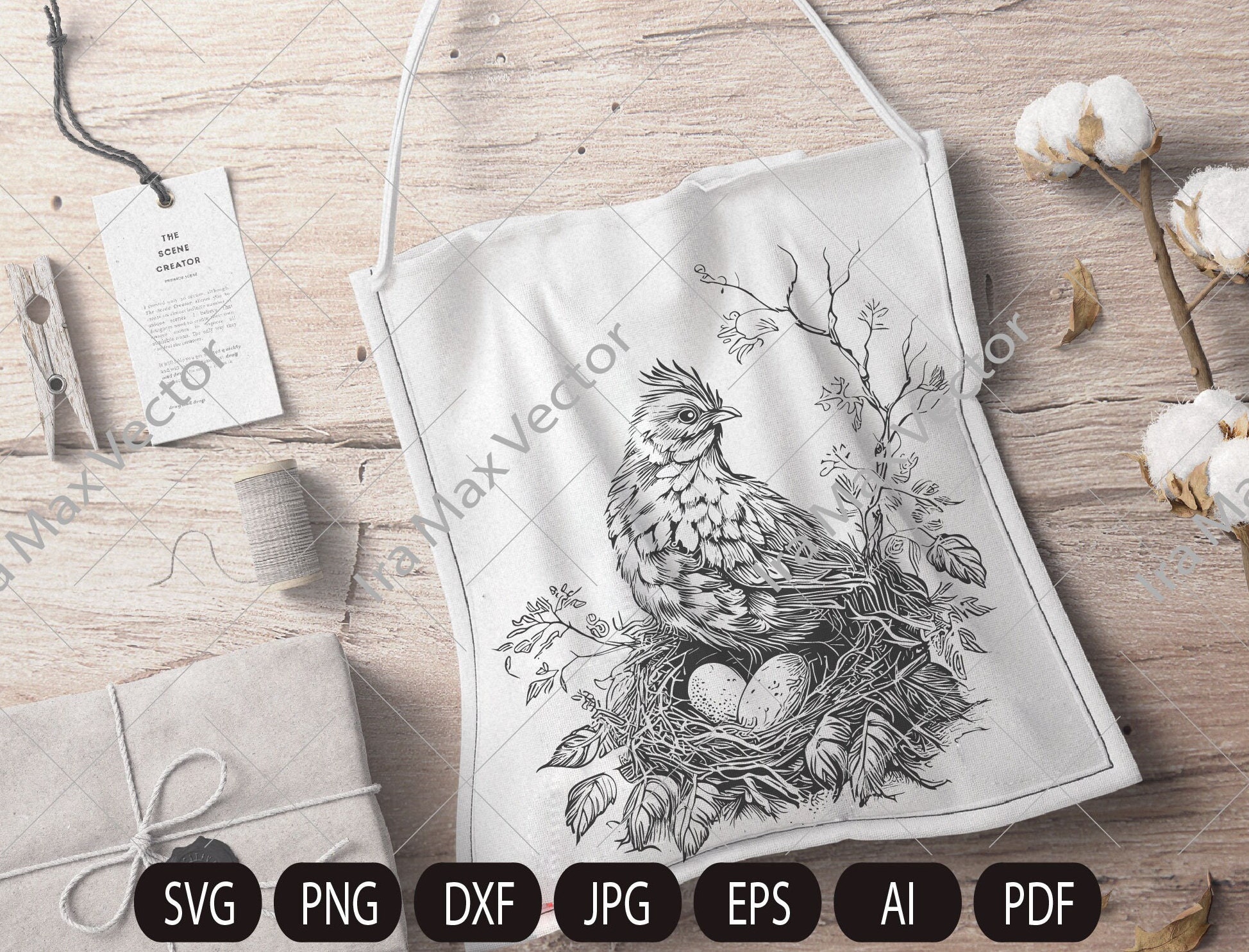 Hen Laying on Eggs in a Nest, Chicken Clipart, Farm Birds, Bird in a ...