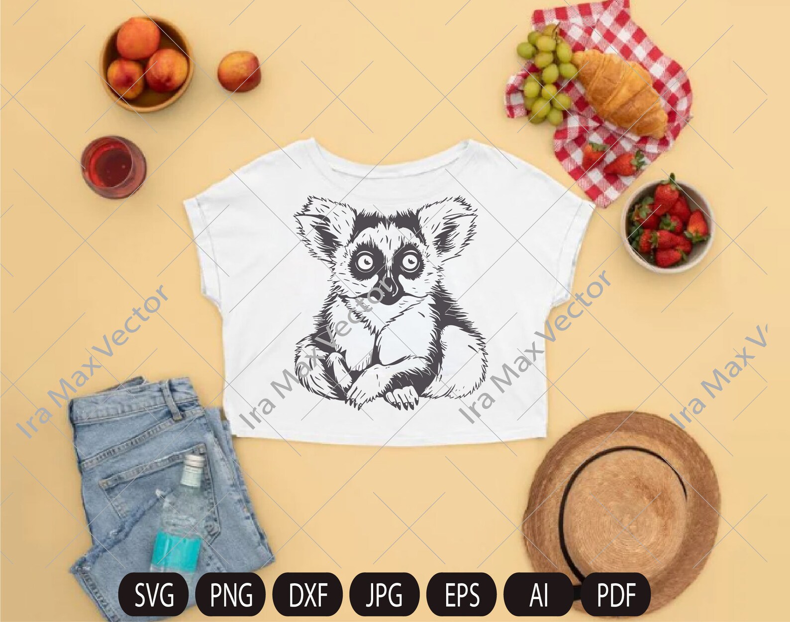Lemur SVG, Lemur Clipart, Hand Drawn Lemur Vector Illustration, Lemur ...