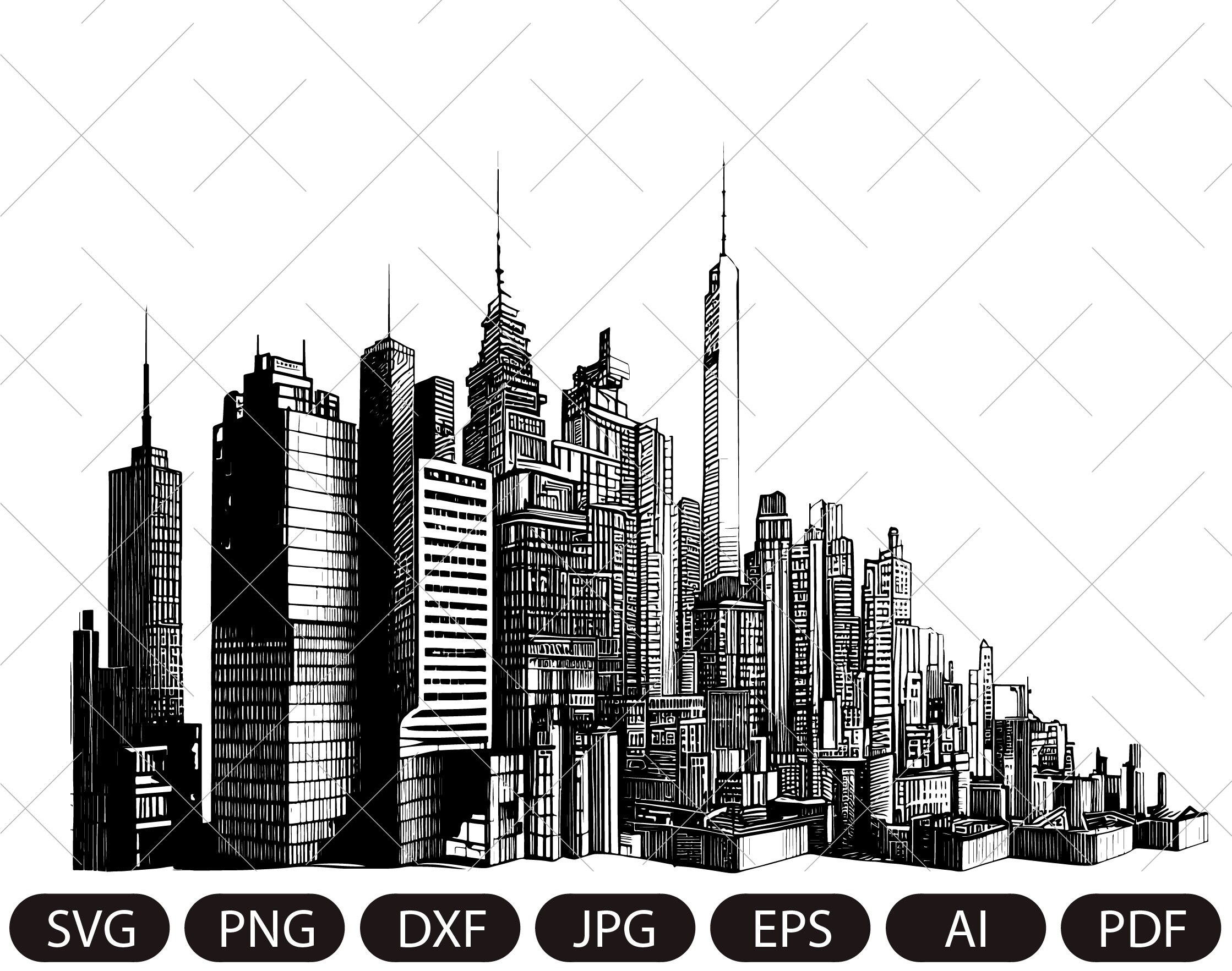 City Silhouette Vector/ Horizontal City Landscape SVG/ Downtown ...