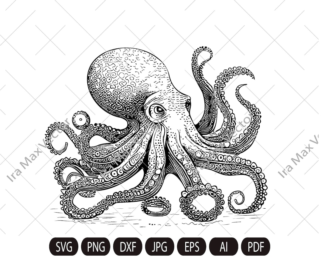 Octopus SVG, Kragen Svg, Octopus Printable, Octopus Detailed, Octopus ...