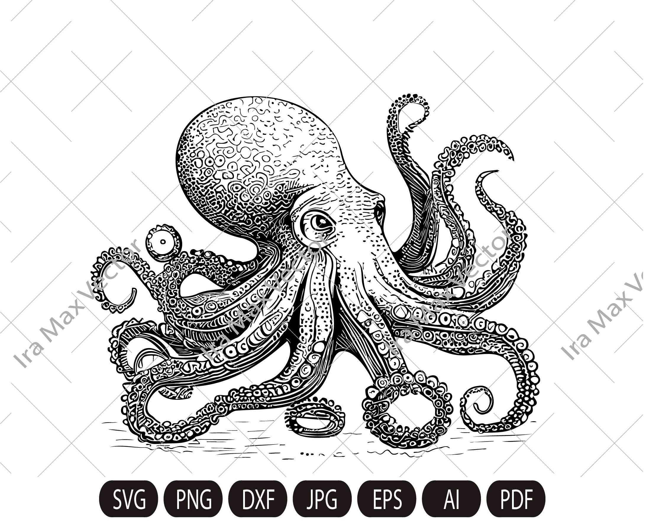 Octopus SVG, Kragen Svg, Octopus Printable, Octopus Detailed, Octopus ...
