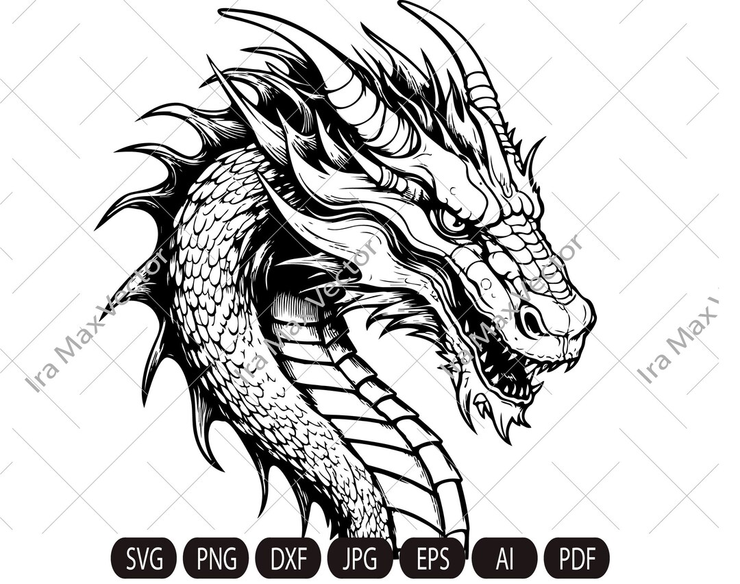 Dragon Portrait Svg, Dragon Head Svg, Dragon Face Svg, Dragon Detailed ...