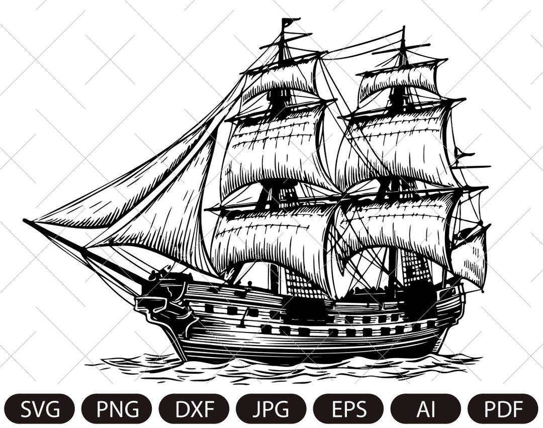 Pirate Ship Svg, Ship Svg, Sail Boat Svg, Pirate Ship Clipart, Pirate ...