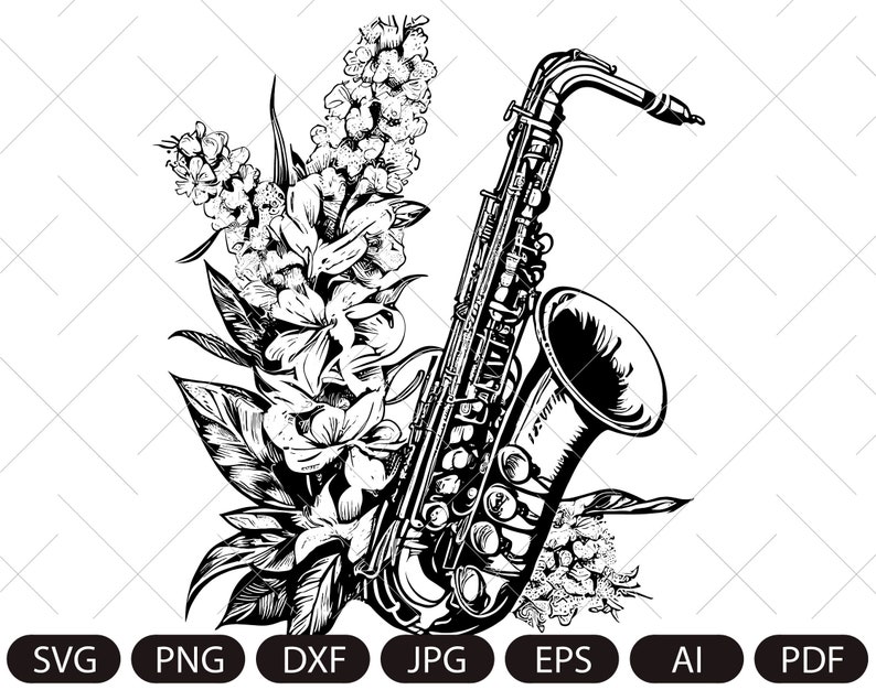 Saxophone SVG, Saxophone in Flowers, Music Svg, Saxophone Vector ...