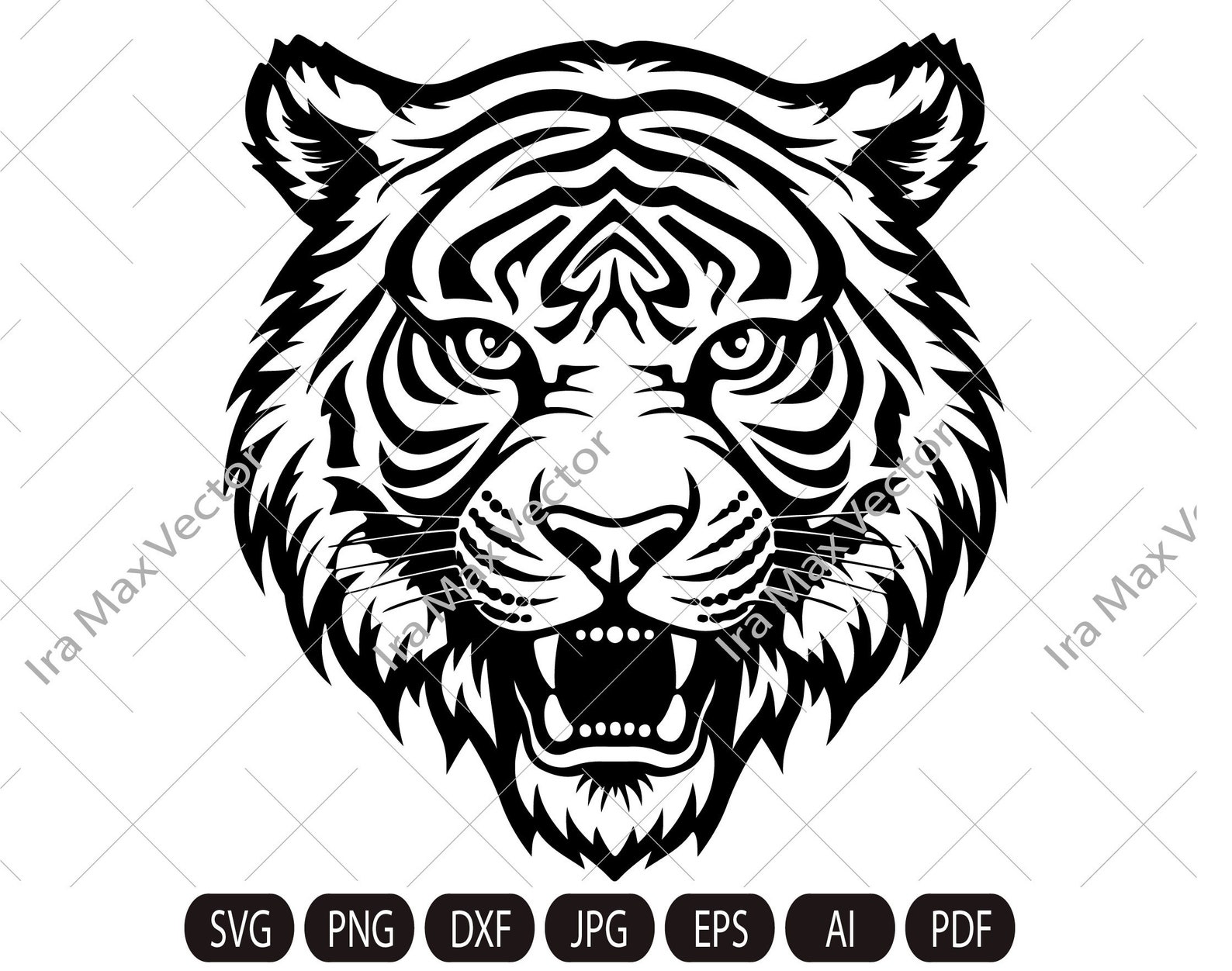 Angry Tiger Roaring Face Outline Clipart SVG, Tiger Head Svg, Tiger ...