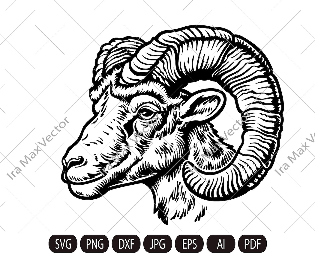 Ram Head SVG, Ram SVG, Aries, Sheep, Farm Animal Graphics Illustration ...