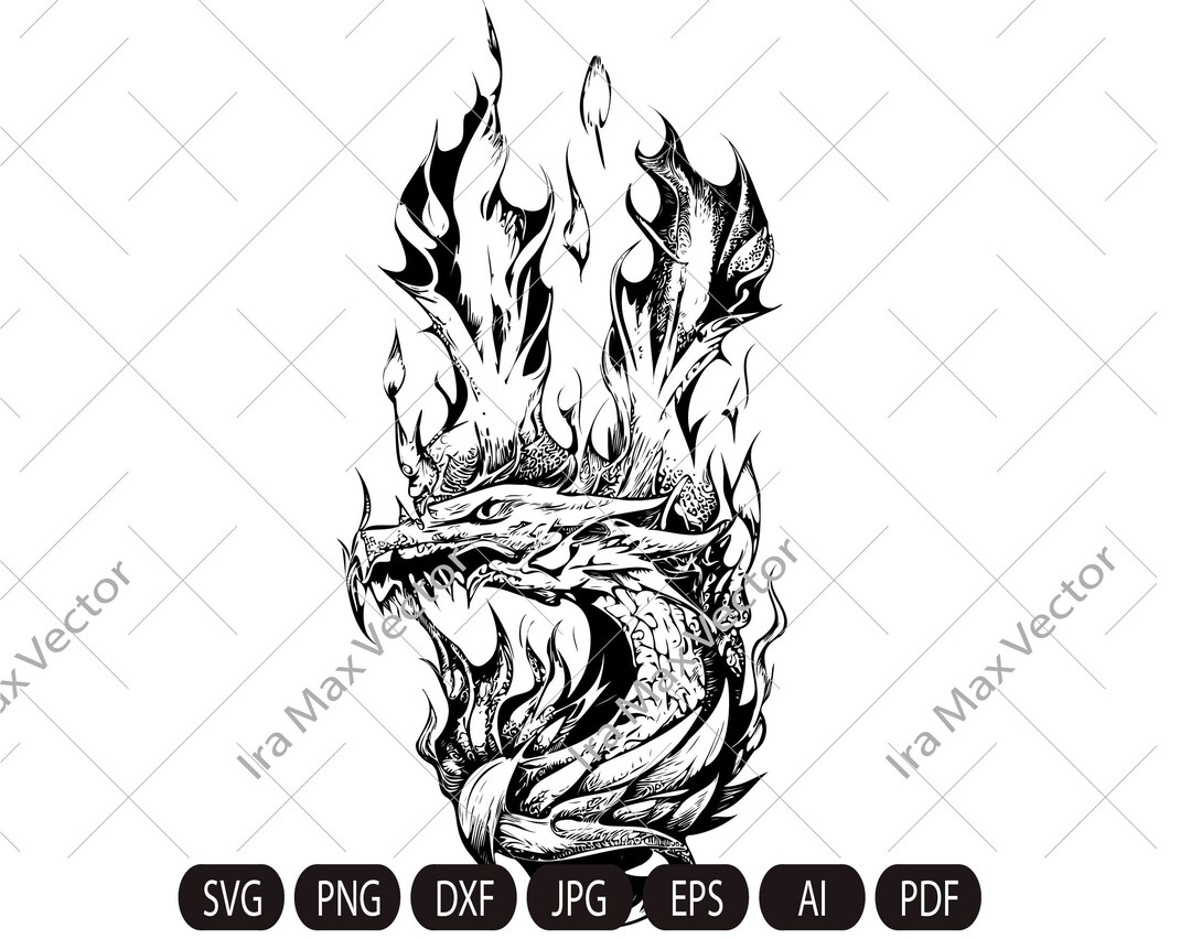 Dragon Svg, Dragon on Fire ,dragon Detailed,dragon Vector, Chinese ...