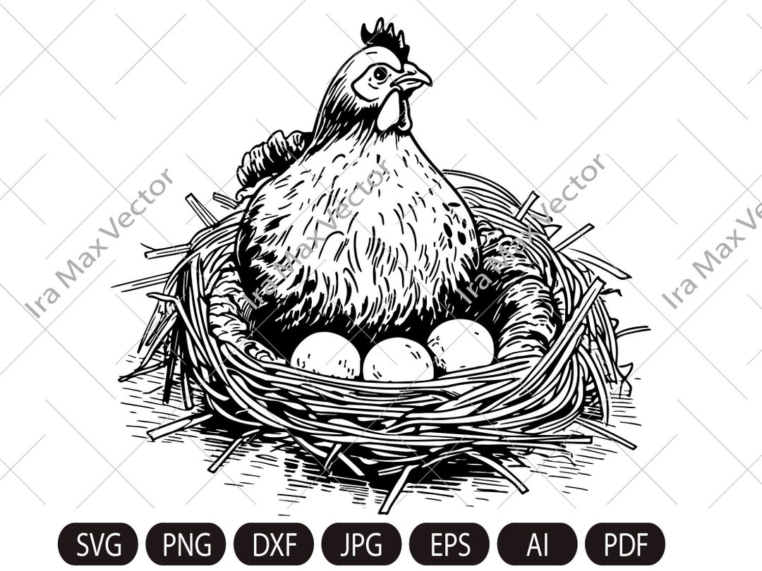 Hen Laying Eggs in Nest Chicken Clip Art Instant Digital Download SVG ...