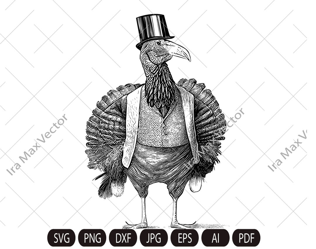 Turkey Svg, MR. Turkey Clipart,turkey in Top Hat, Turkey Detailed ...